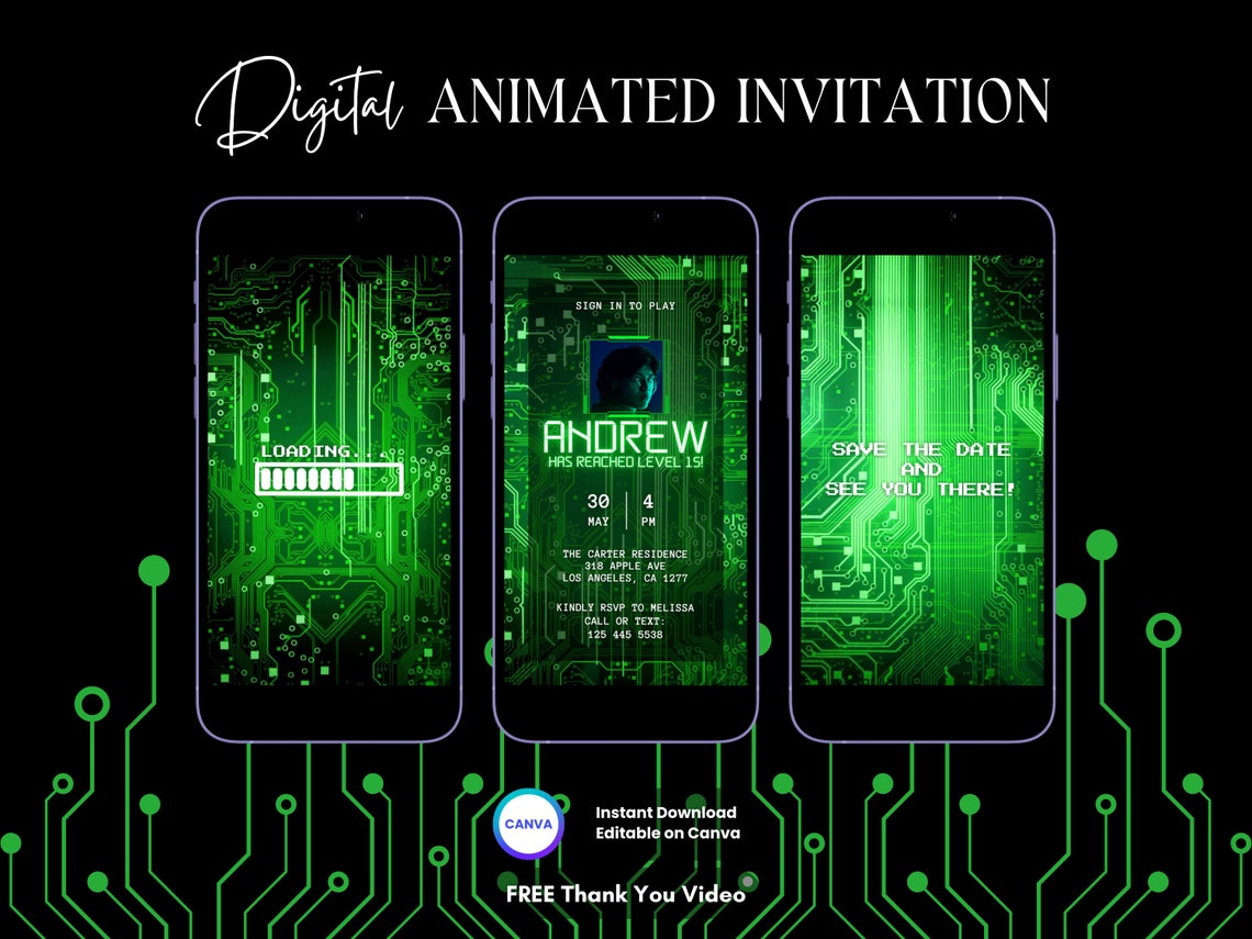 Computer Birthday Invitation, Game Animated Invitation, Electronic ...