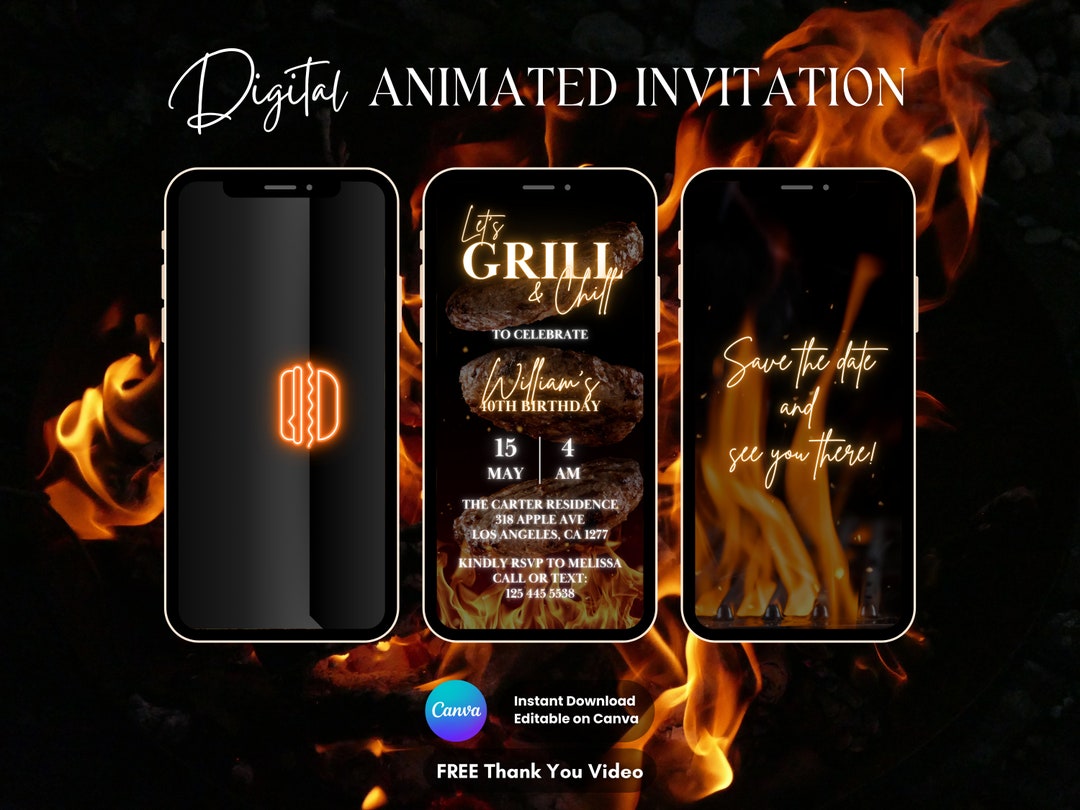 Backyard BBQ Grill Birthday Invitation, Animated Invitation, Electronic ...