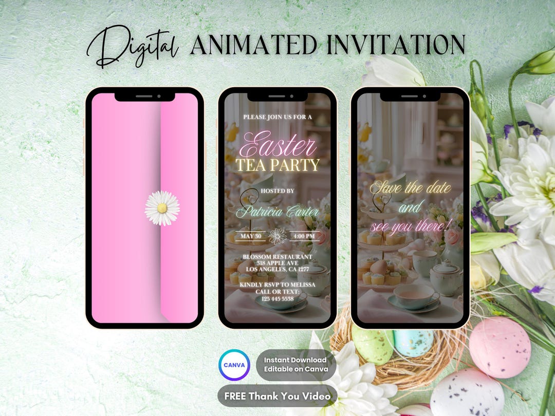 Easter Tea Party Invitation, Easter Party Animated Invitation, Editable ...