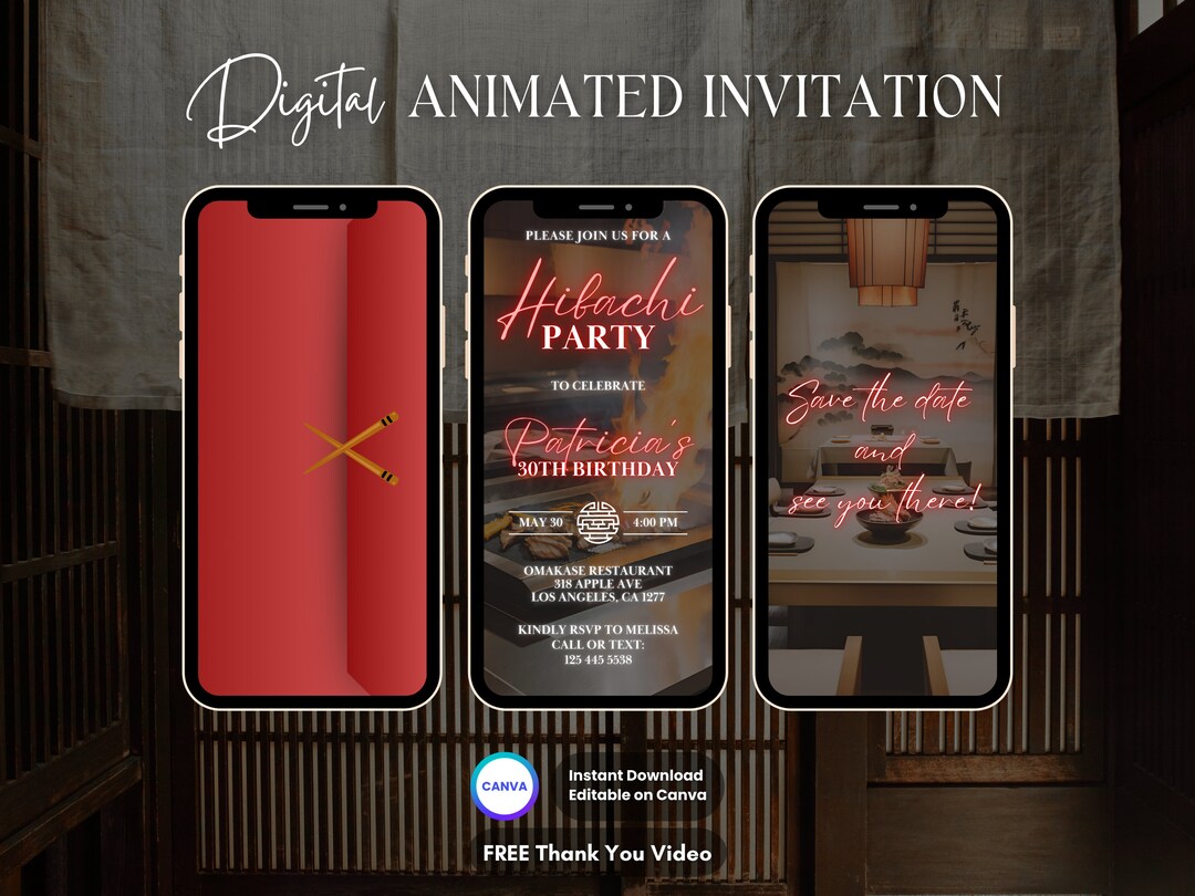 Hibachi Party Invitation, Hibachi Birthday Dinner Animated Invitation ...