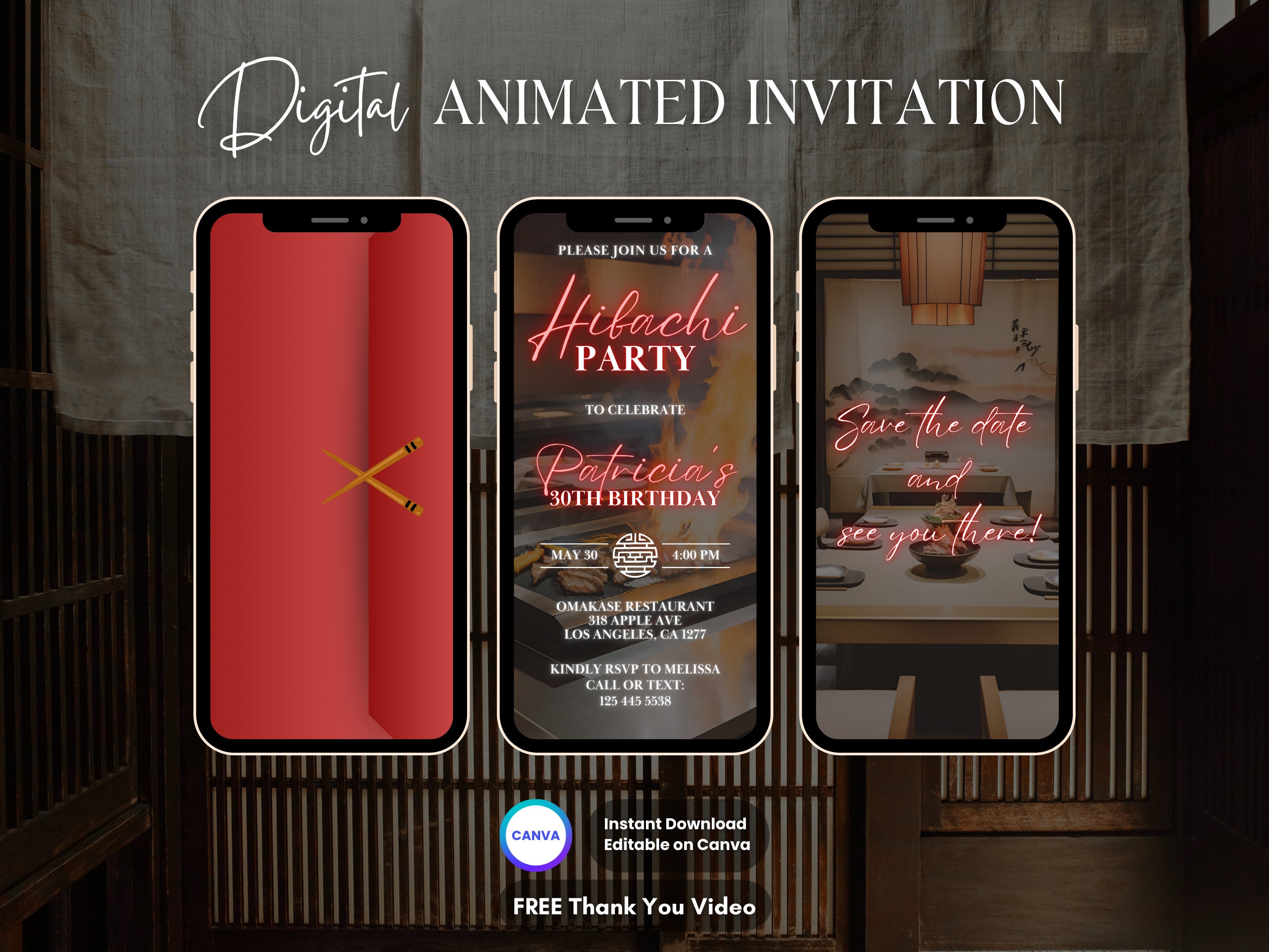 Hibachi Party Invitation, Hibachi Birthday Dinner Animated Invitation ...