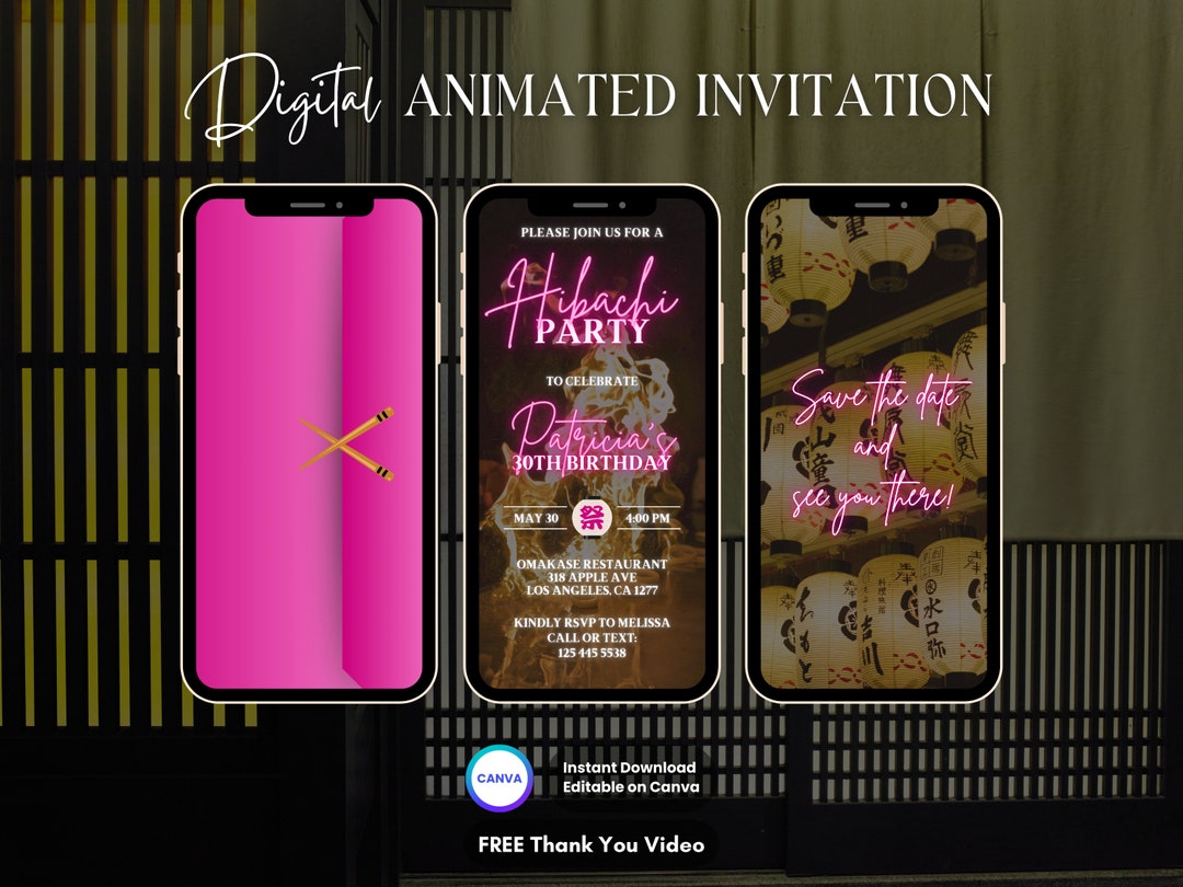 Hibachi Party Invitation, Hibachi Birthday Dinner Animated Invitation ...