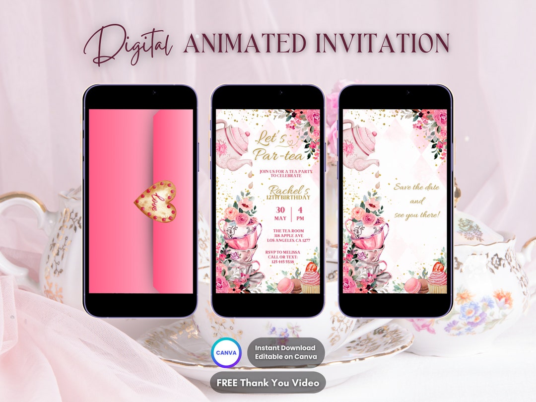 Tea Party Invitation, Editable Whimsical Tea Birthday Animated ...