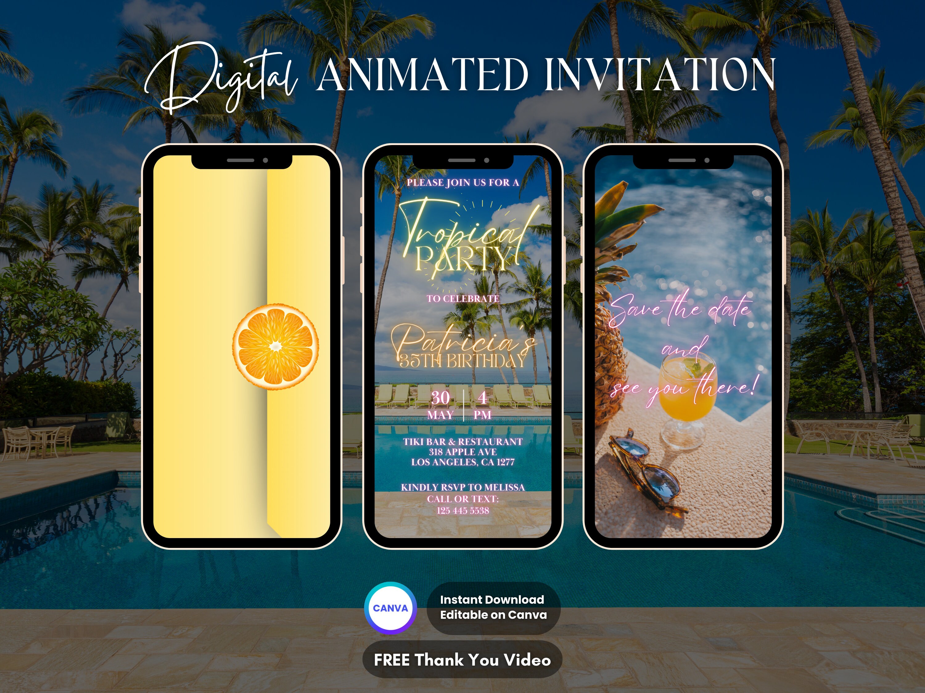 Tropical Party Invitation, Beach Party Animated Invitation, Editable ...