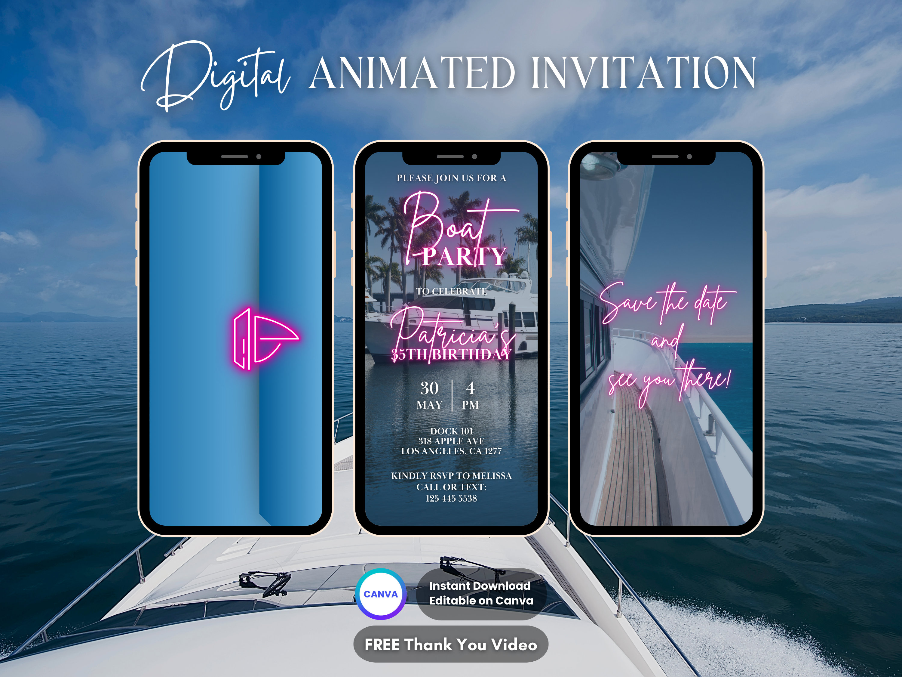 Boat Party Invitation, Boat Birthday Animated Invitation, Editable ...