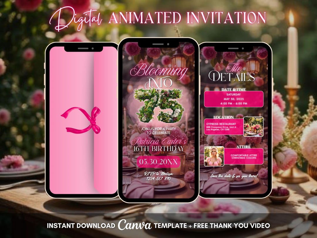 Blooming Into 75 Invitation, 75th Spring Birthday Party Animated ...