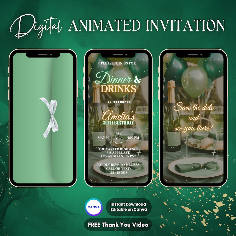 Green Party Invitations - Etsy