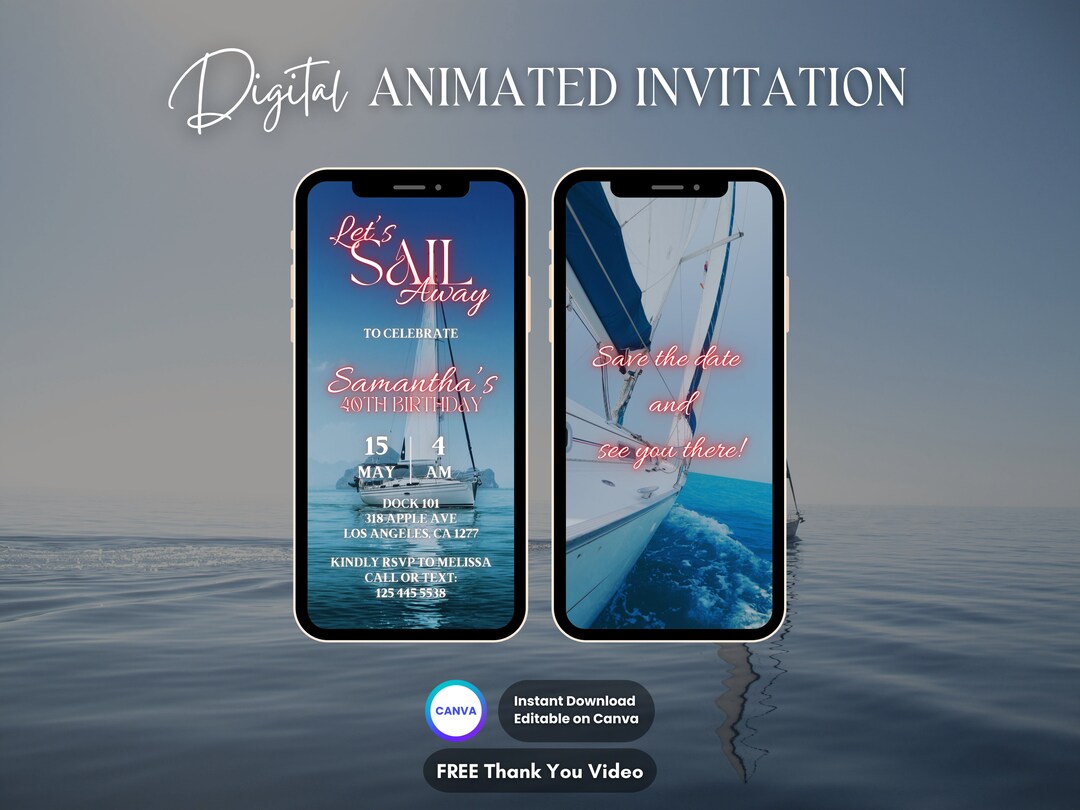 Sail Away Invitation, Boat Animated Invitation, Editable Birthday ...