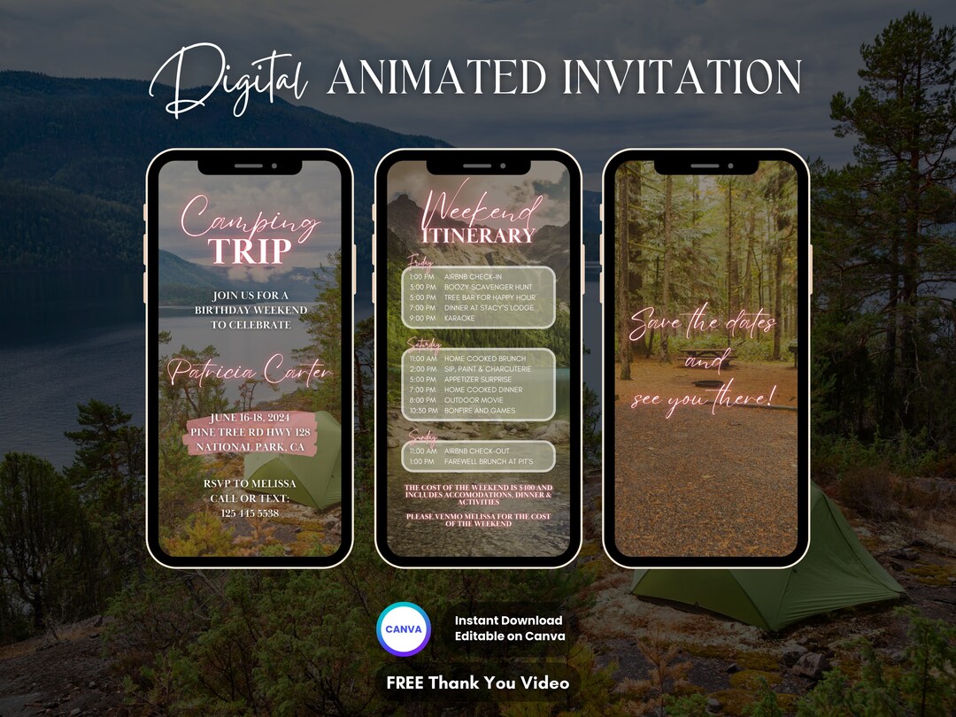 Camping Trip Invitation, Camp Birthday Weekend Animated Invitation ...