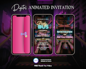 Editable Party Bus Invitation, Animated Party Bus Time Invitation, VIP ...