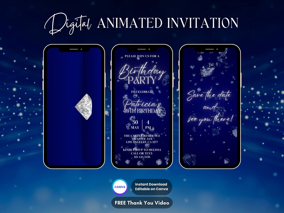 Diamond Party Invitation, Diamond Birthday Party Animated Invitation ...