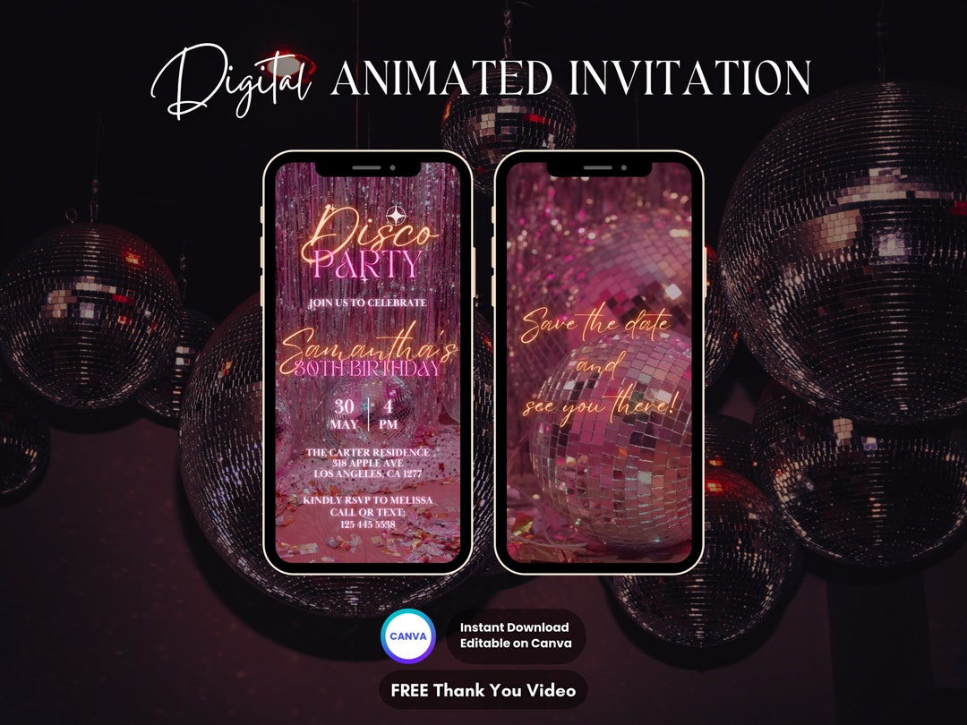 Pink Disco Party Invitation, Disco Birthday Party Animated Invitation ...