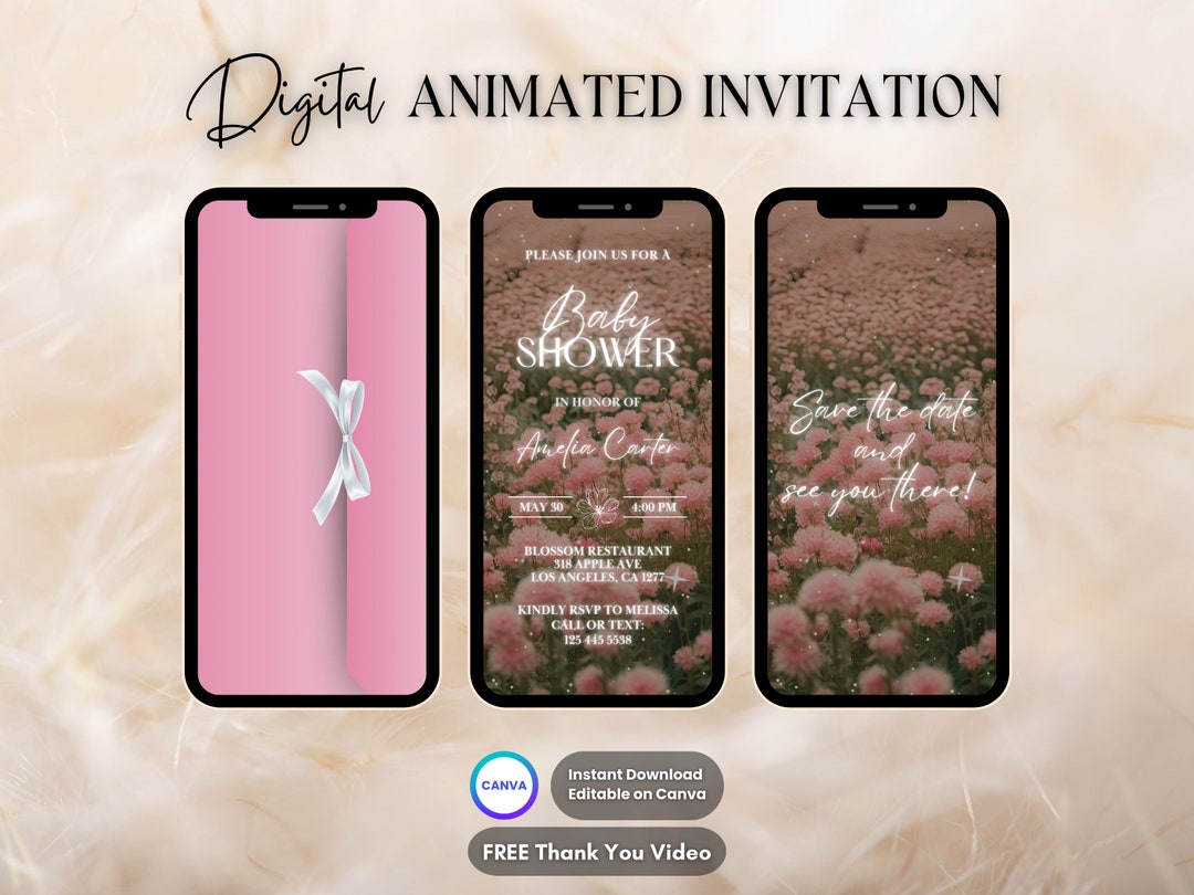 Pink Baby Shower Invitation, Floral Baby Shower Animated Invitation ...