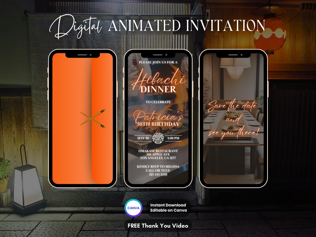 Hibachi Dinner Invitation, Hibachi Birthday Party Animated Invitation ...