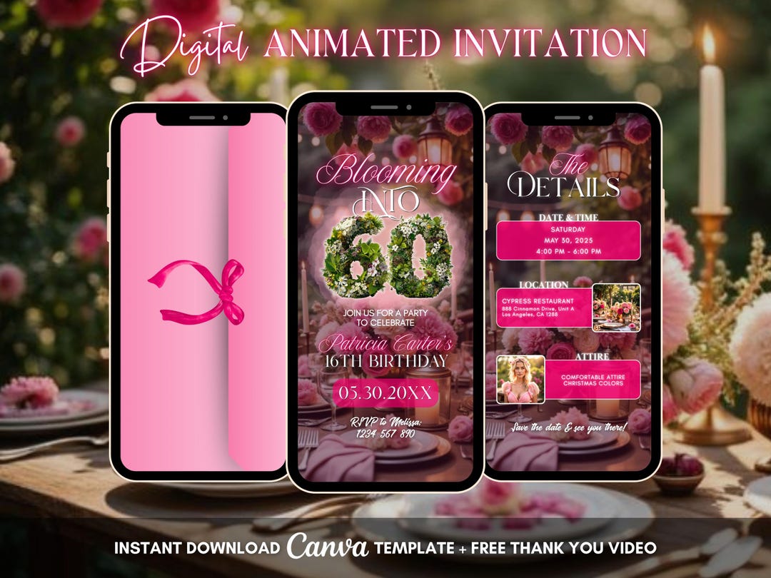 Blooming Into 60 Invitation, 60th Spring Birthday Party Animated ...