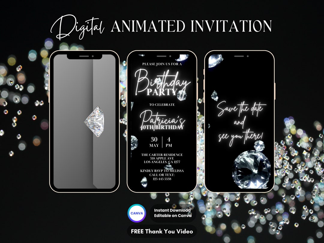 Diamond Party Invitation, Diamond Birthday Party Animated Invitation ...