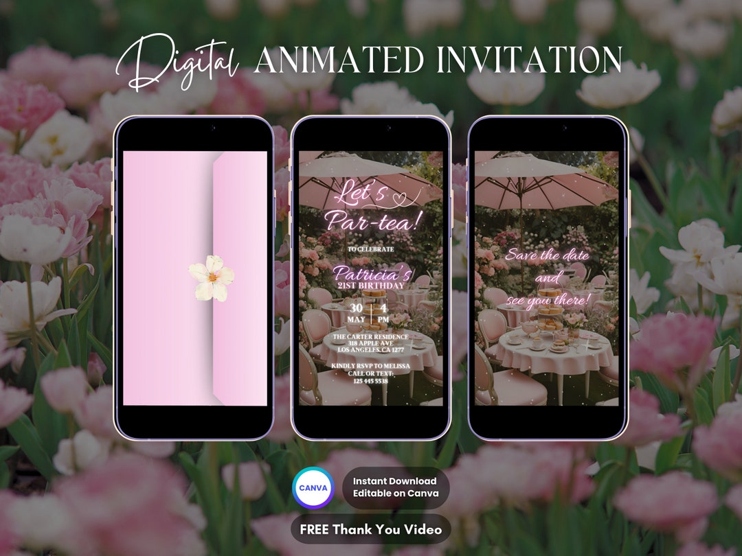Tea Party Invitation, High Tea Birthday Animated Invitation, Editable ...
