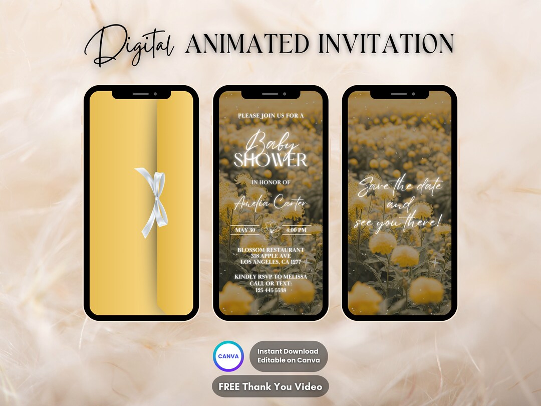 Yellow Baby Shower Invitation, Floral Baby Shower Animated Invitation ...