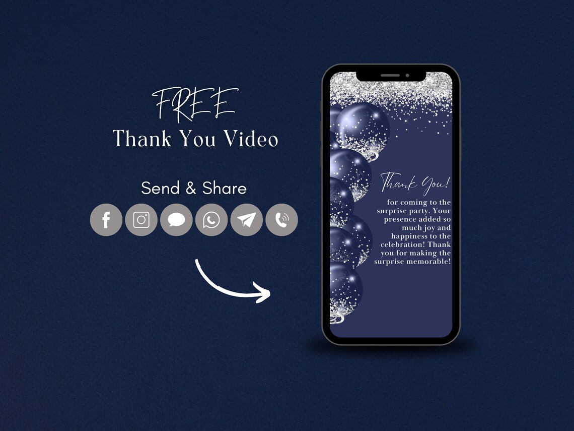 Surprise Party Invitation, Midnight Blue and Silver Surprise Animated ...