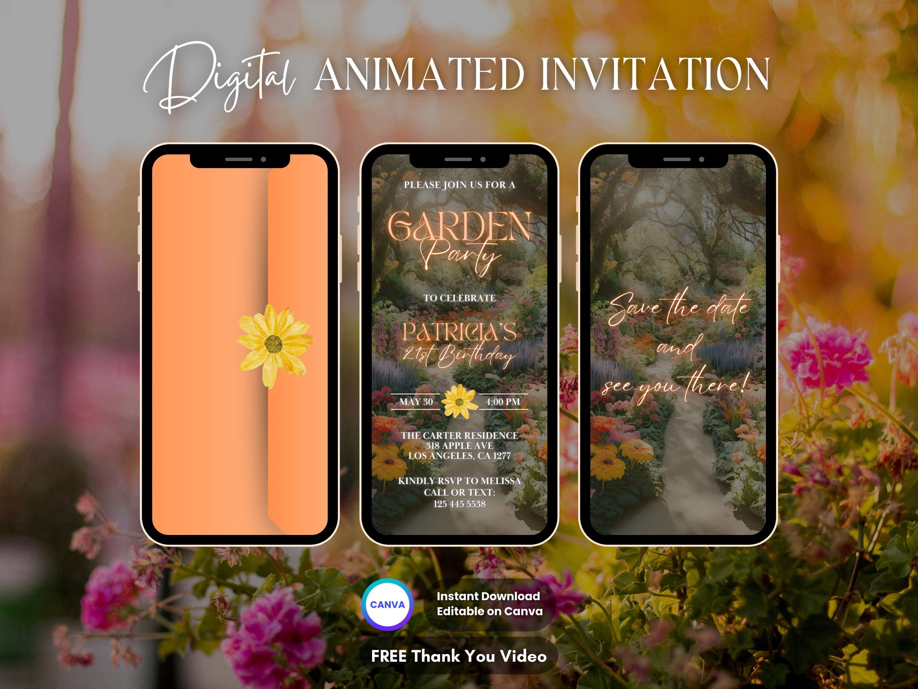 Garden Party Invitation, Floral Garden Animated Invitation, Editable ...