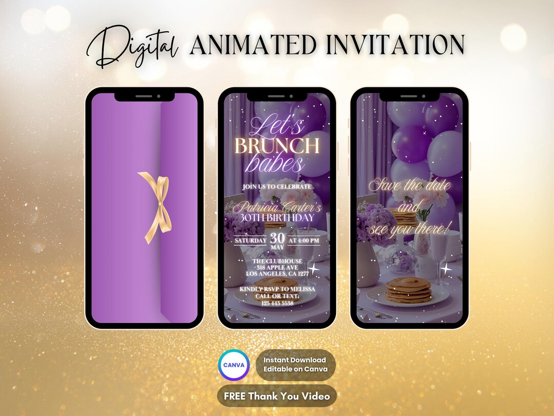 Let's Brunch Invitation, Brunch Party Animated Invitation, Editable ...