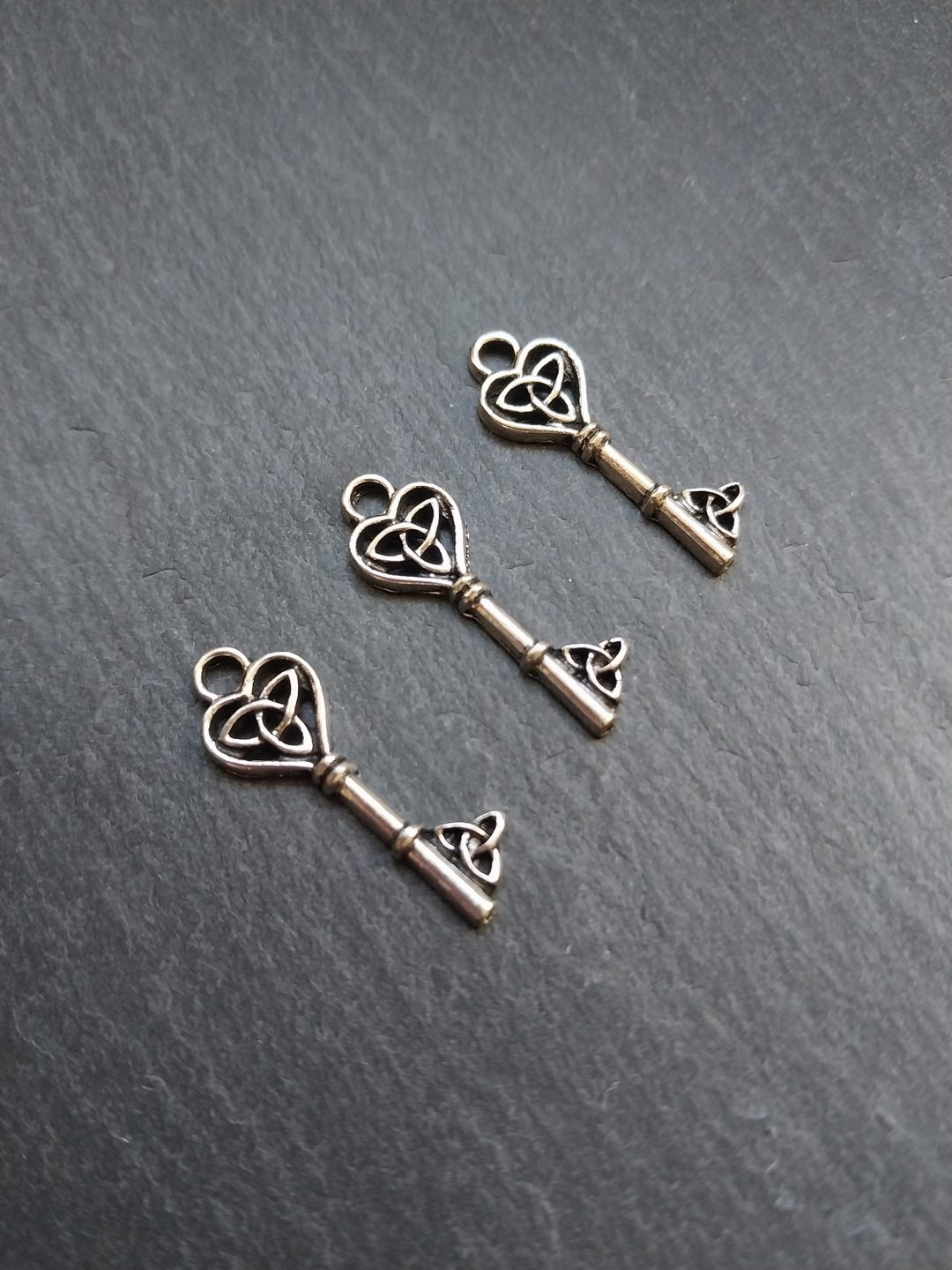 8 or 10 Little Celtic Knot Key Charms, Religious Charms, Antique Silver ...
