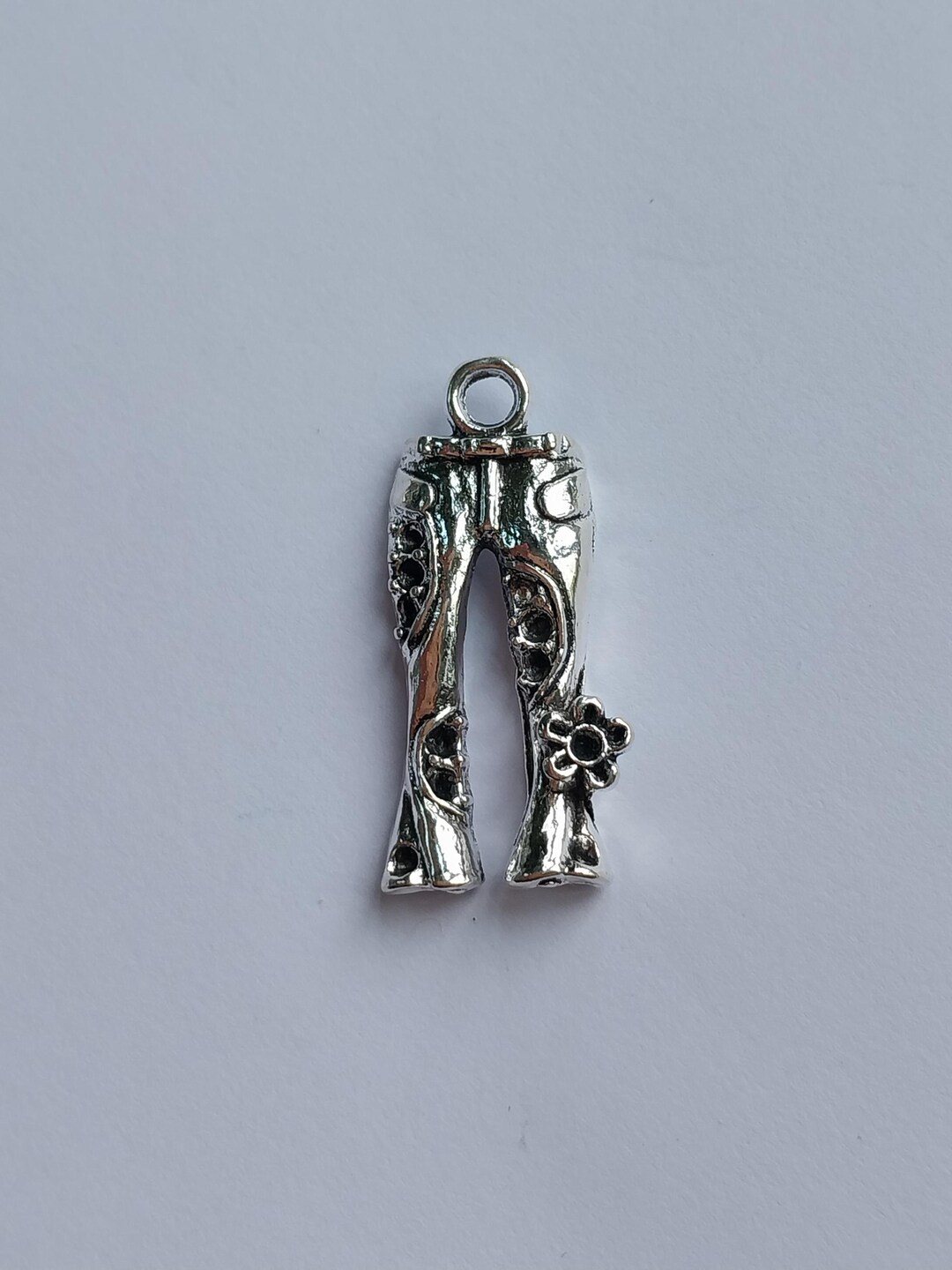 5 Boho Flower Hippy Jean Charms, 1970's Pants, Antique Silver Plated ...