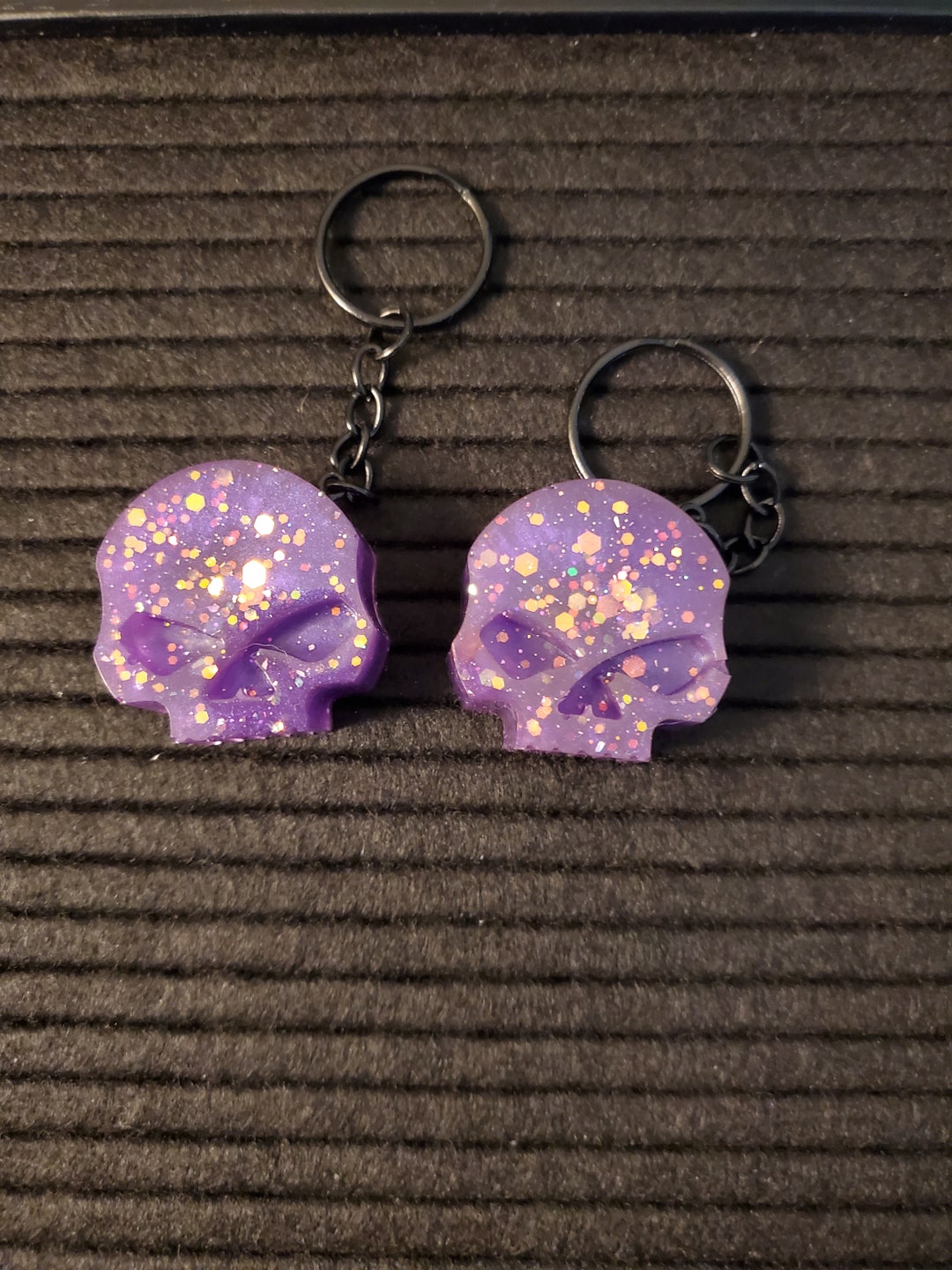 Purple Sparkle Skull Keychains - Etsy