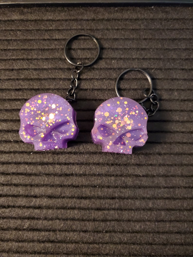 Purple Sparkle Skull Keychains - Etsy
