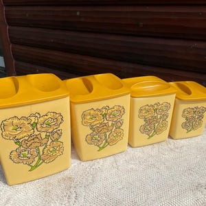 Vintage Yellow Floral Canister Set Kitchen Storage - Etsy