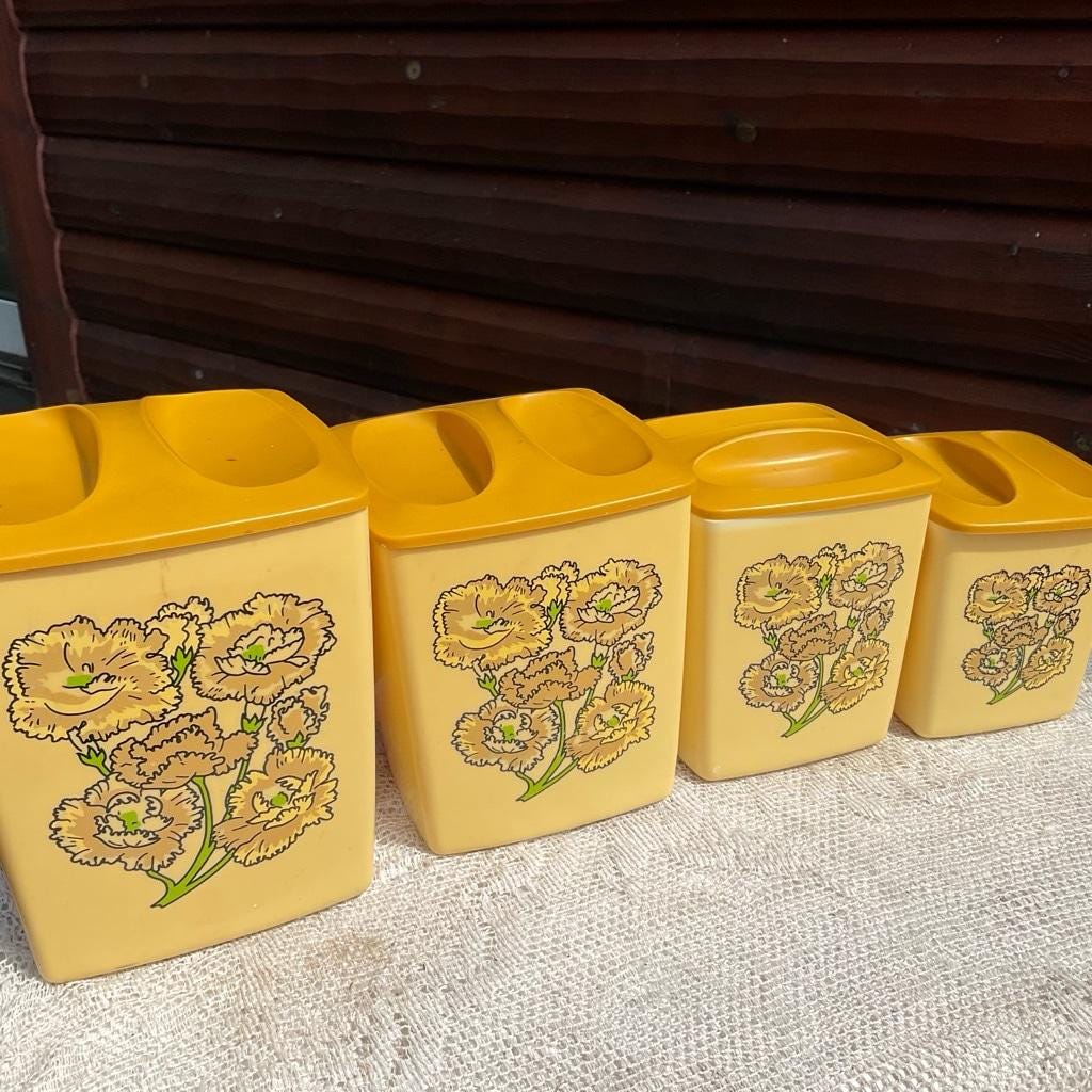 Vintage Yellow Floral Canister Set Kitchen Storage - Etsy