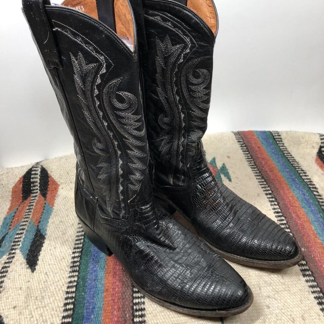 Dan Post Black Exotic Tegu Lizard DP2350 Size 9.5 D GENUINE LIZARD ...