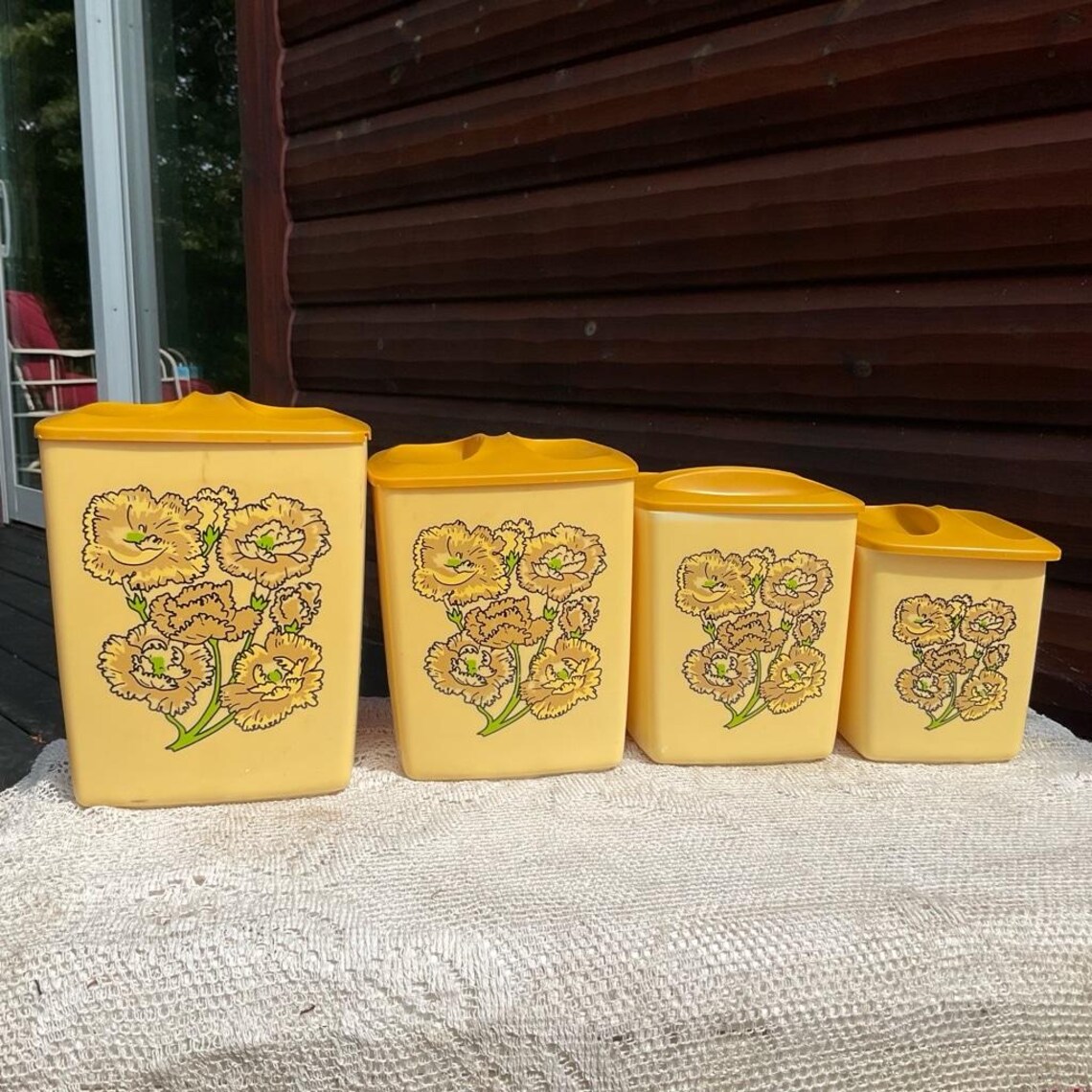 Vintage Yellow Floral Canister Set Kitchen Storage - Etsy