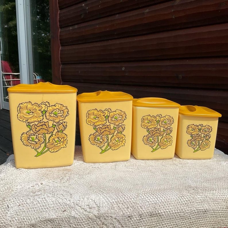 Vintage Yellow Floral Canister Set Kitchen Storage - Etsy
