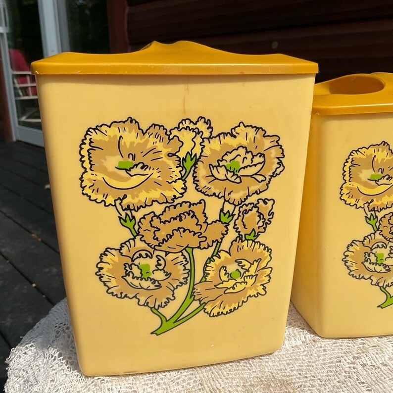Vintage Yellow Floral Canister Set Kitchen Storage - Etsy