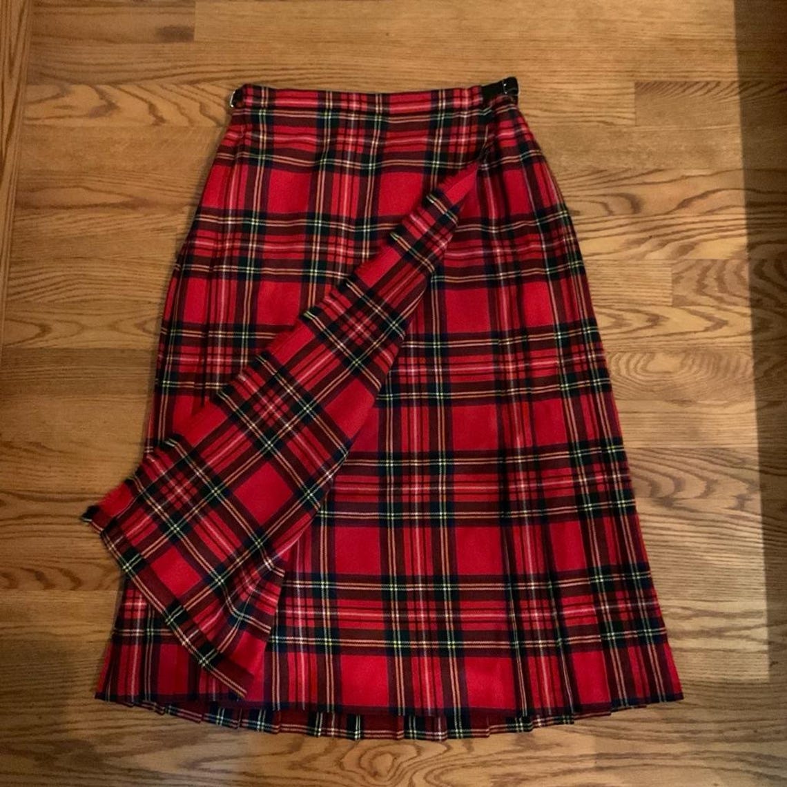Women's Scottish Red Plaid Wool Kilt Skirt Pleats Black Jedburgh ...