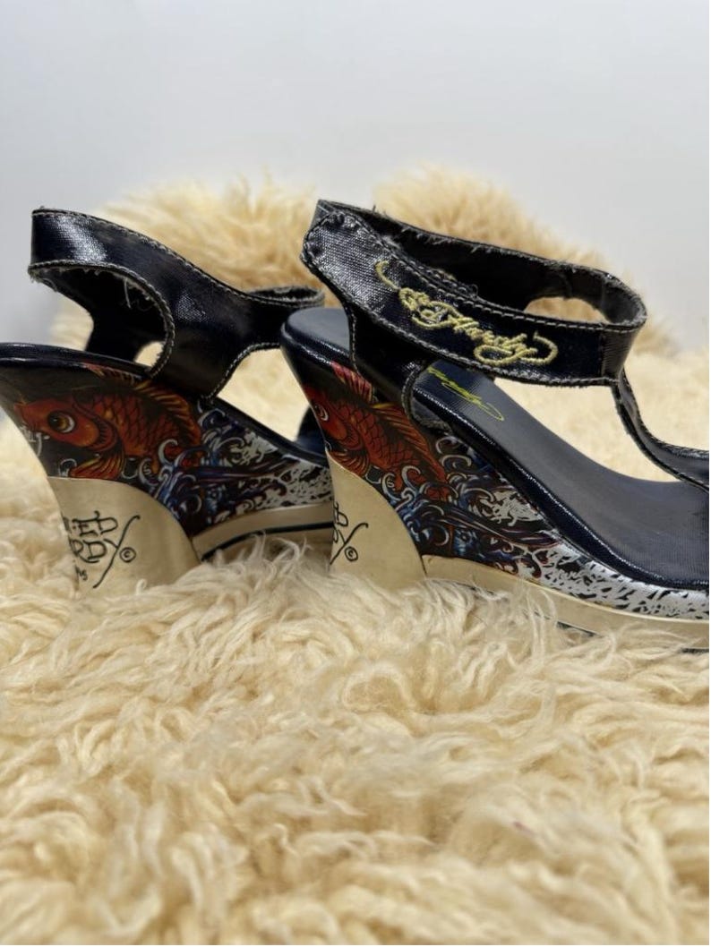 VTG 90’s Y2K Ed Hardy Koi Fish Strappy Wedges Size Small 4” Platform - Etsy