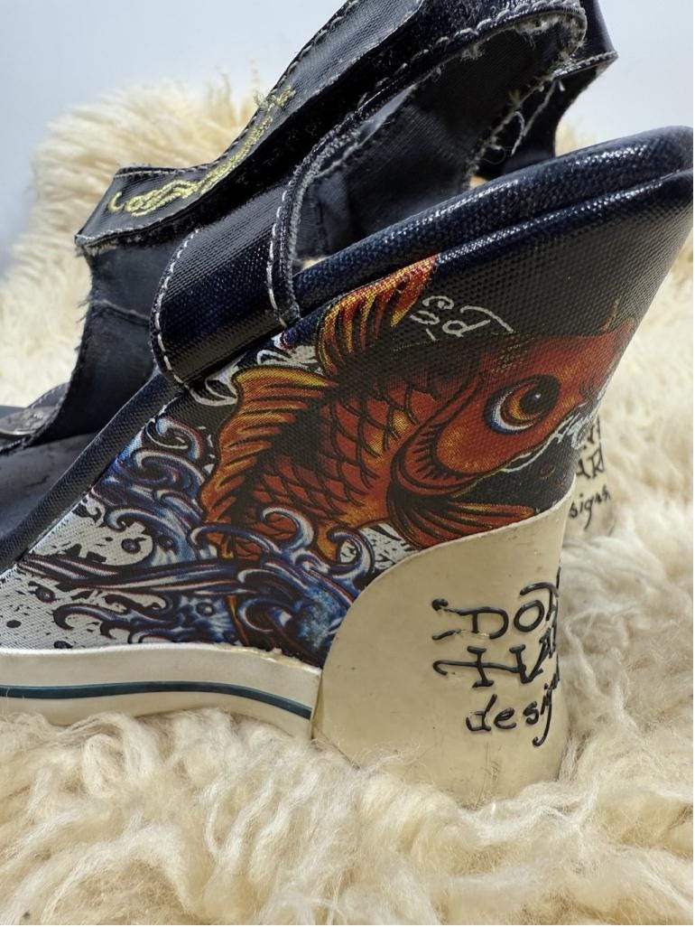 VTG 90’s Y2K Ed Hardy Koi Fish Strappy Wedges Size Small 4” Platform - Etsy