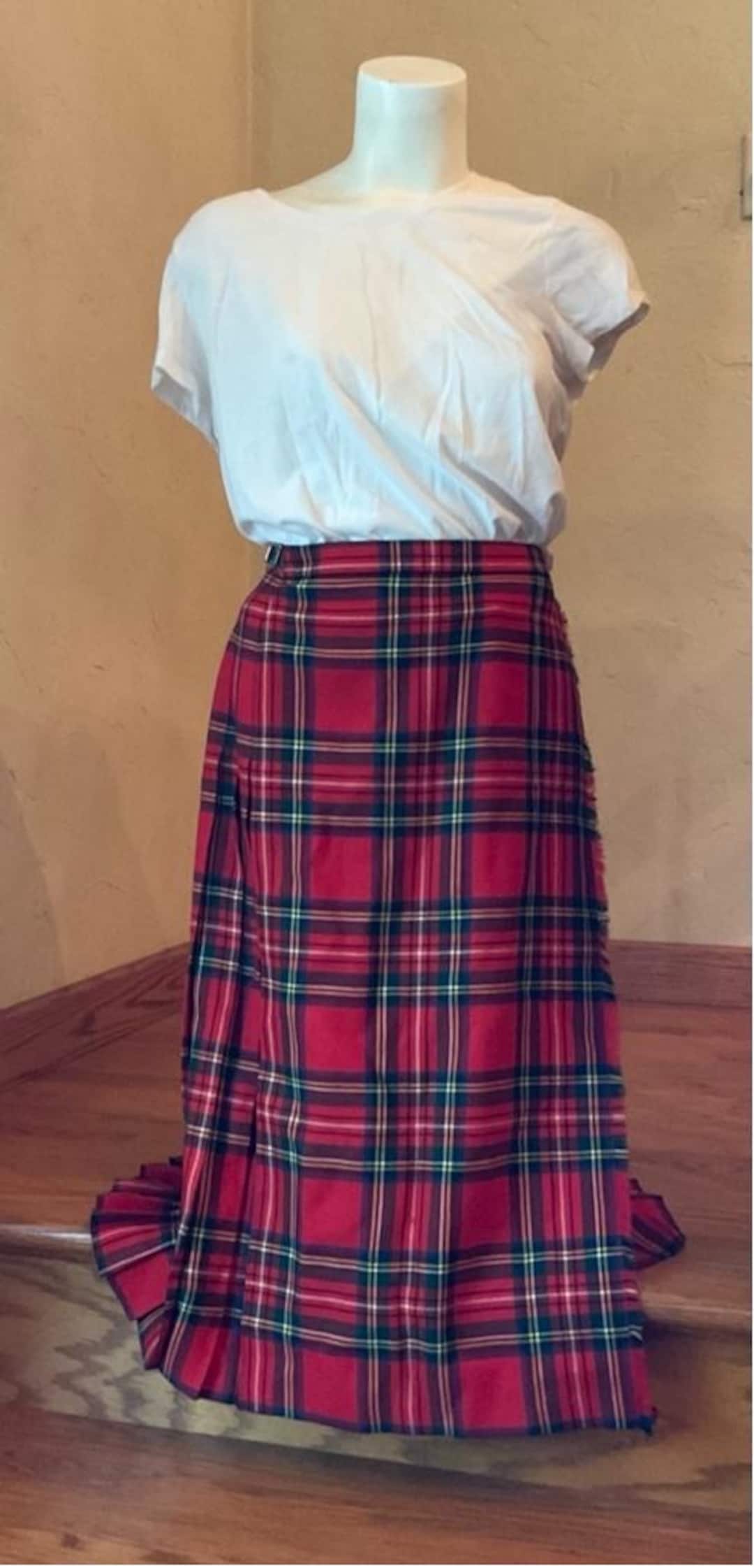 Women's Scottish Red Plaid Wool Kilt Skirt Pleats Black Jedburgh ...