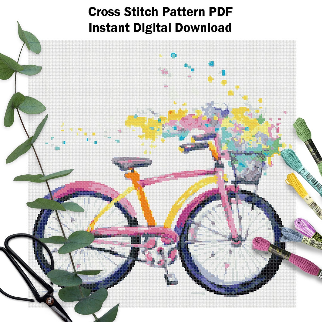 Spring Bike Cross Stitch Pattern PDF INSTANT DOWNLOAD, Wall Decor ...