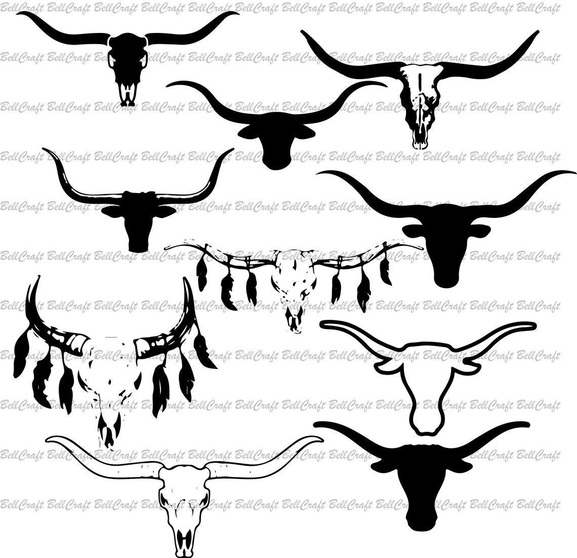 Texas Longhorn Silhouette SVG and PNG Files, Longhorn Head Clipart ...