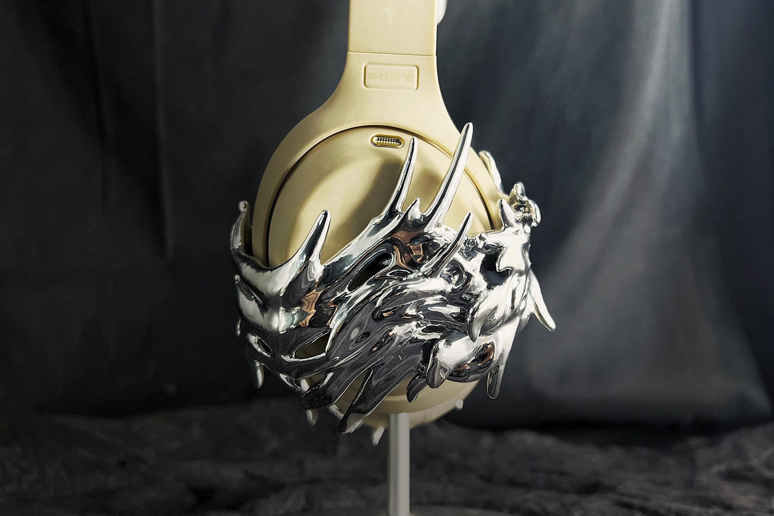 Unique Sony XM5 Cover 3D Print Silver Gothic ,wings Shaped,cool Design ...