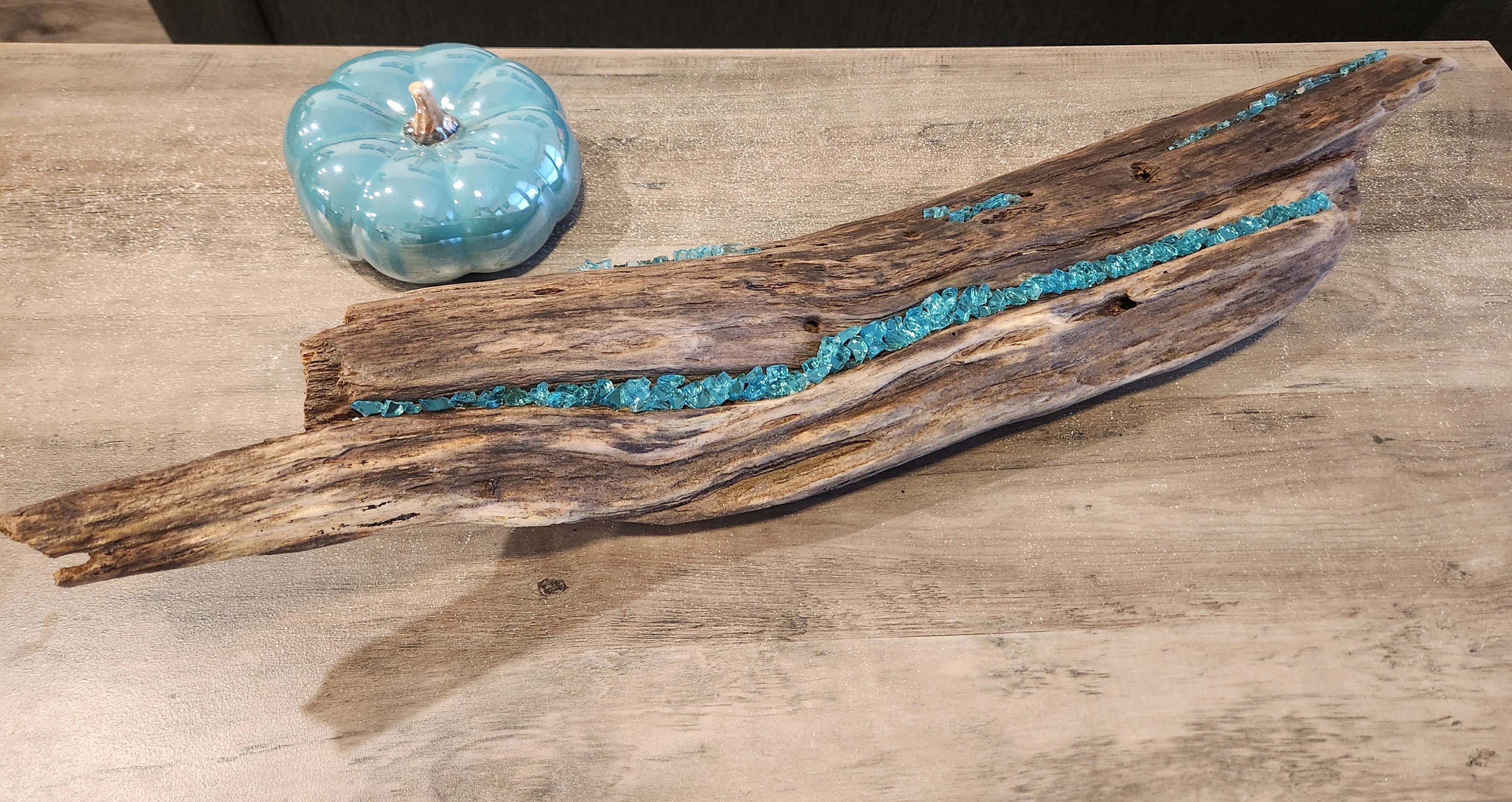 Driftwood Table Top Piece With Sea Glass 7 Color Options for Glass - Etsy