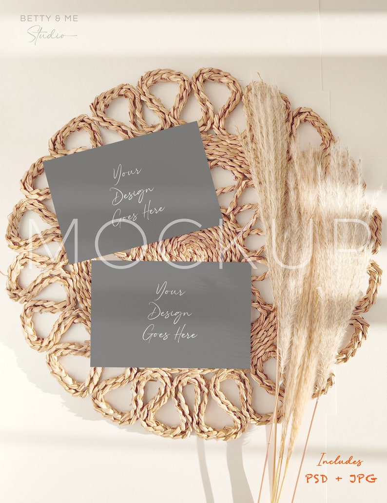 6x4 Two Card Mockup, Horizontal Card Mock Up, Postcard Mockup, Blank ...