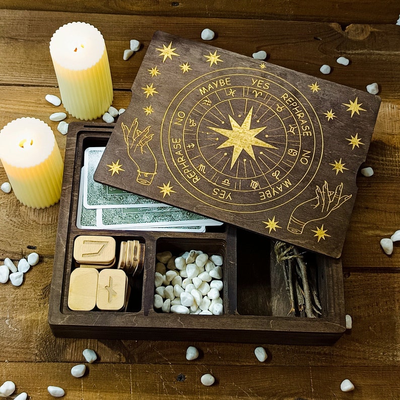 Pendulum Board and Stand, Pendulum Board Wood, Crystal Storage Box With ...