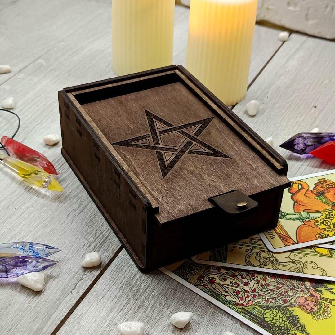 Wooden Tarot Card Holder, Tarot Deck Box, Wooden Playing Card Box ...