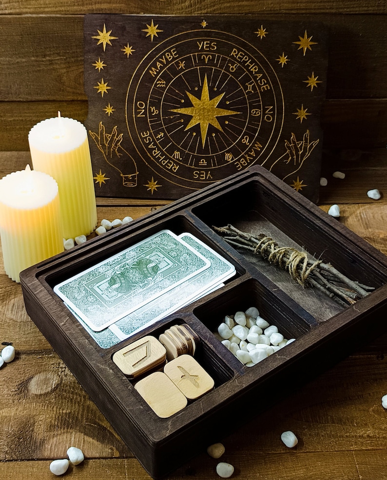 Pendulum Board and Stand, Pendulum Board Wood, Crystal Storage Box With ...