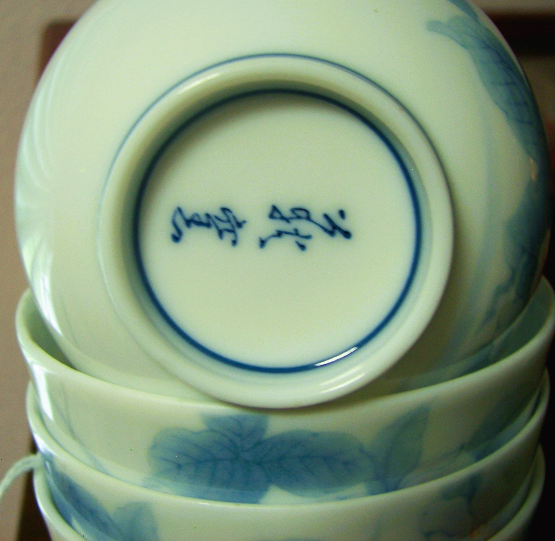 Asahi Small Porcelain Tea Set Bowls, White With Blue and Lavender ...
