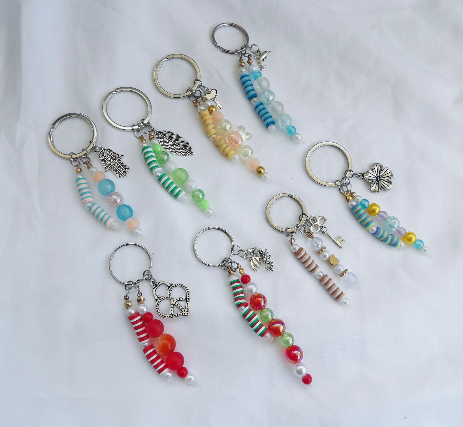 Personalized Heishi Charmed | Beaded Keychains With Colorful Pearl ...