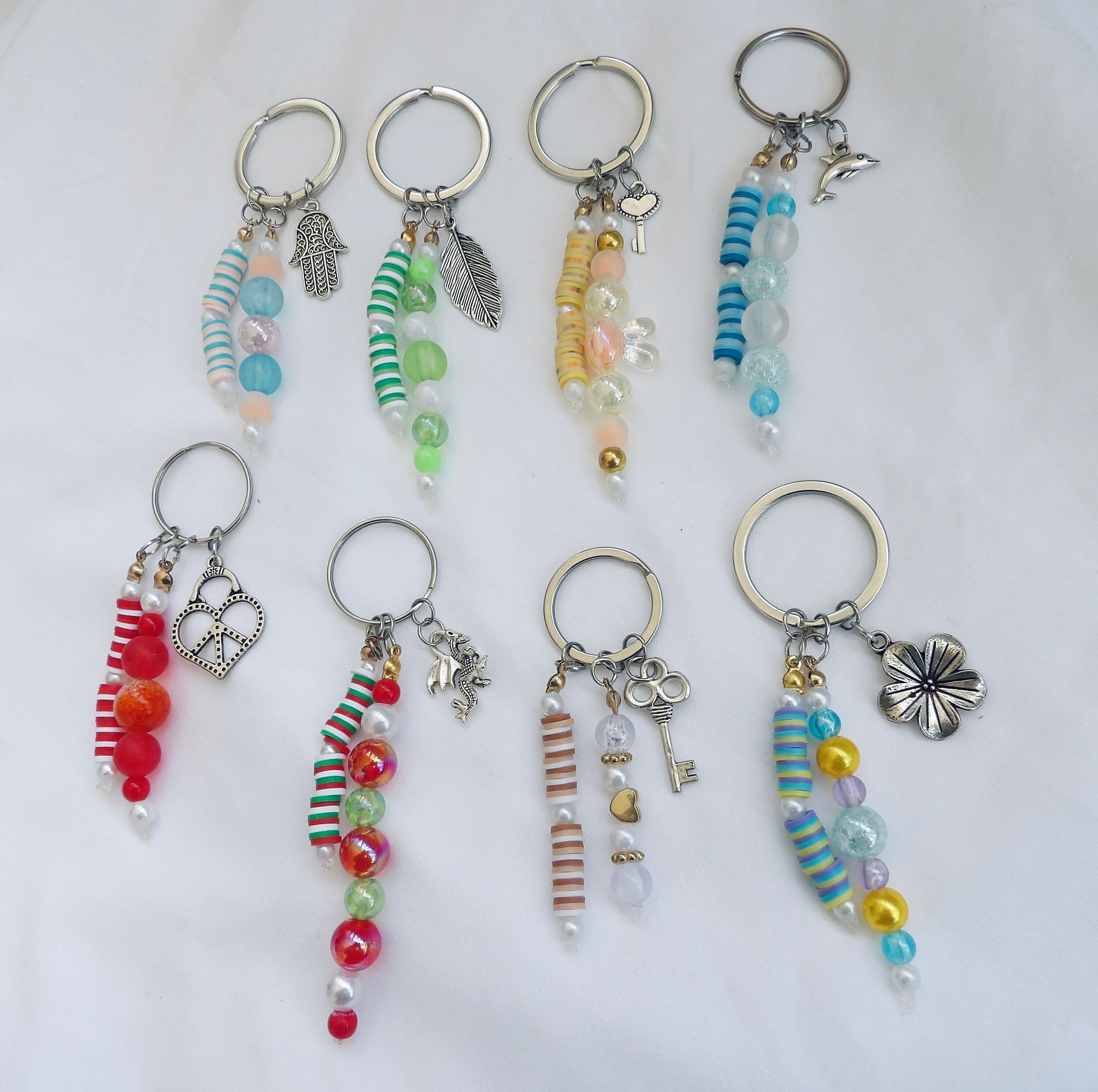 Personalized Heishi Charmed | Beaded Keychains With Colorful Pearl ...